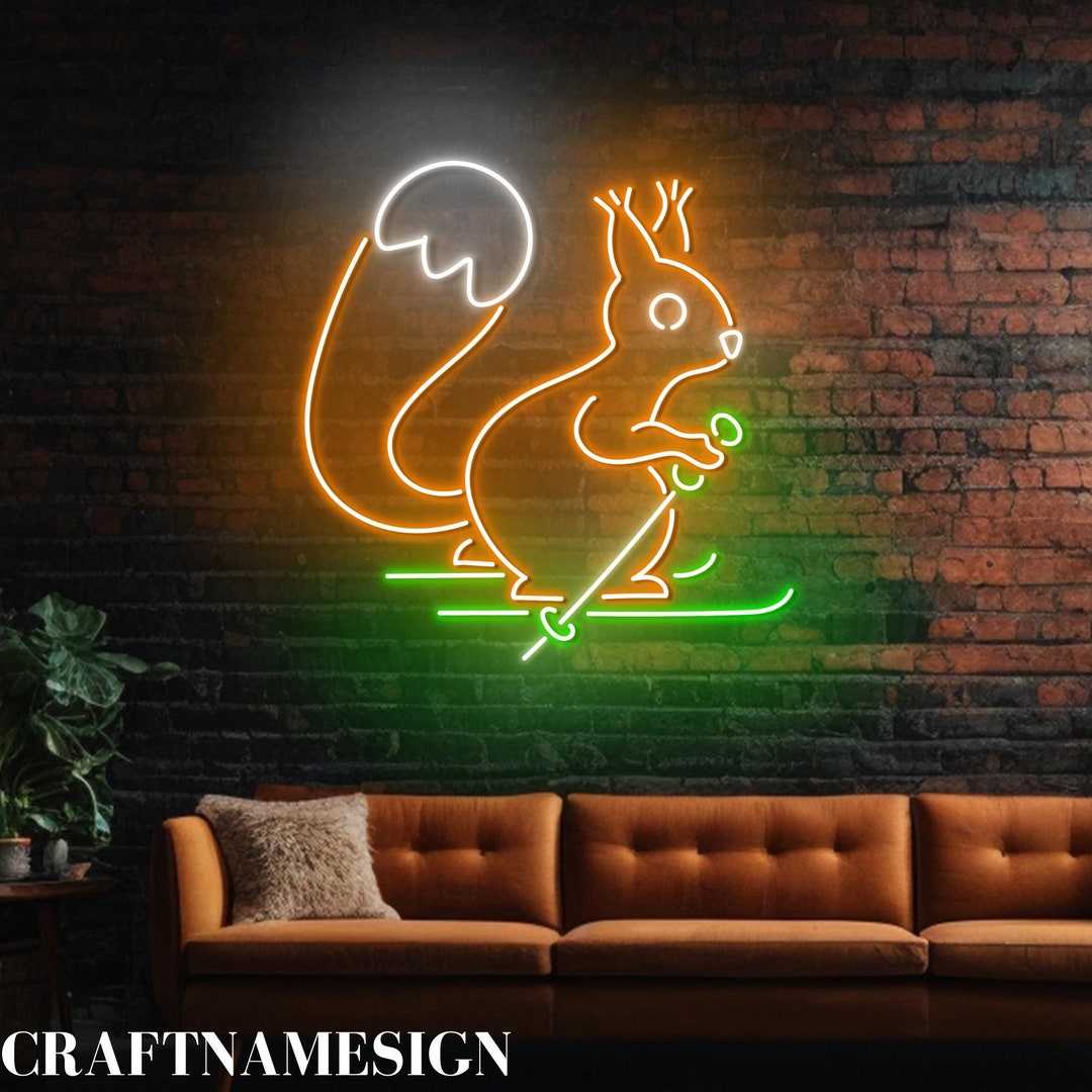 Squirrel Skiing Neon Sign, Squirrel Snow Skiing Led Sign, Custom Neon ...