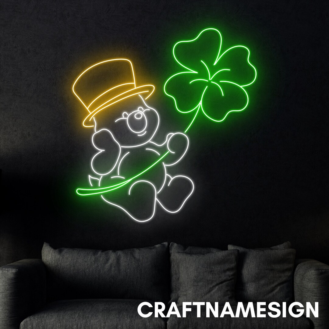 Bear Clover Hat Patrick Neon Sign, Happy St Patrick's Day Led Sign ...