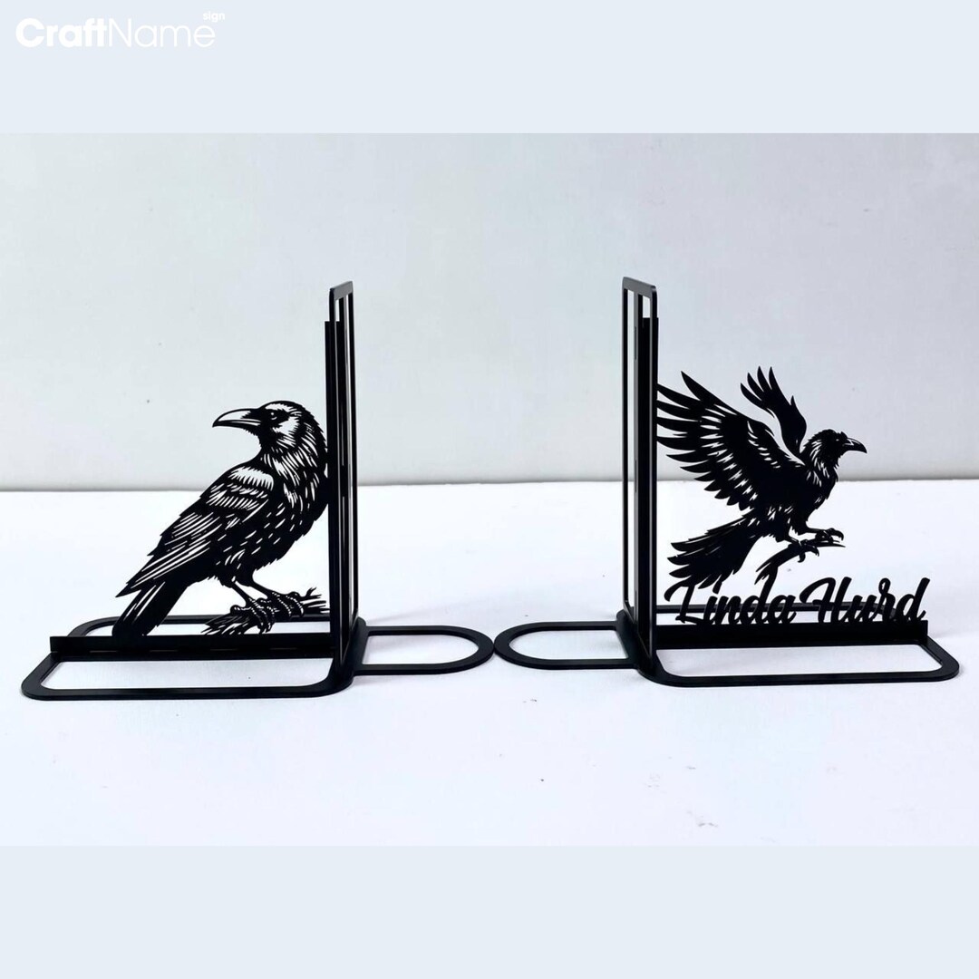 Custom Black Raven Metal Bookend for Desk Sign, Personalized Crow Lover ...