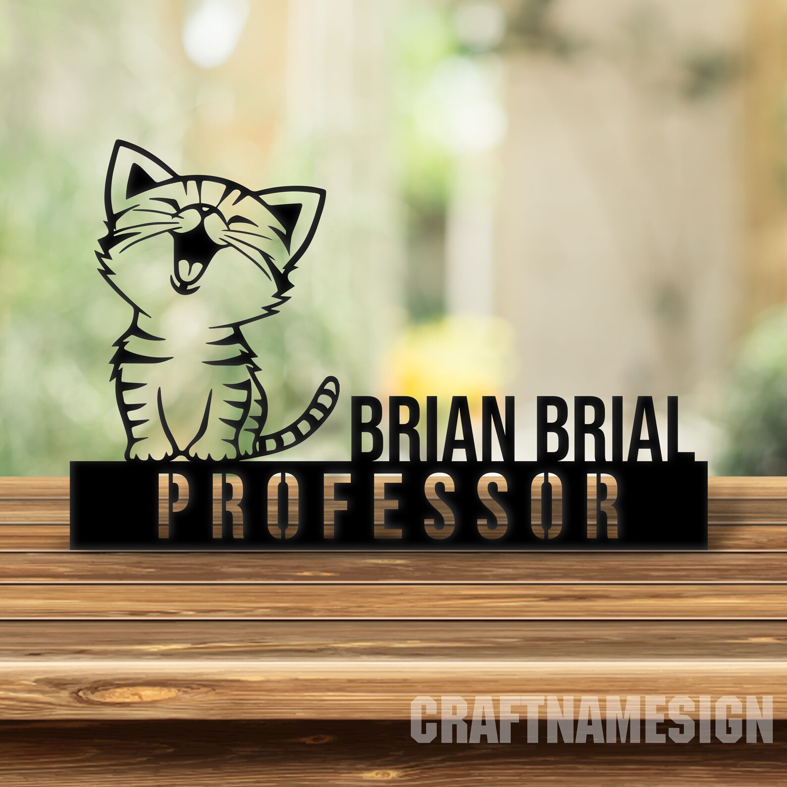 Personalized Wooden Desk Name Plate for Cat Lovers, Custom Cute Cat ...