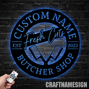 Custom Meat Shop Metal Wall Art LED Light, Metal Name Sign Outdoor ...