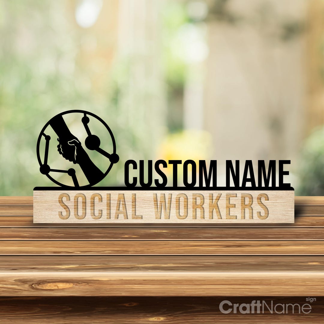 Personalized Social Workers Metal Desk Name Plate, Social Work Wooden ...