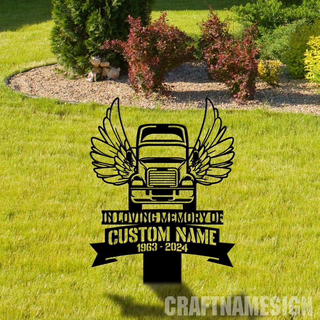 Personalized Semi Truck Memorial Stake, Semi Truck Metal Yard Art, Semi ...