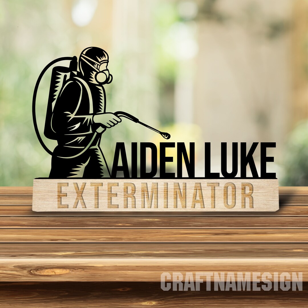 Custom Wooden Pest Control Desk Name Plate, Exterminator Metal ...