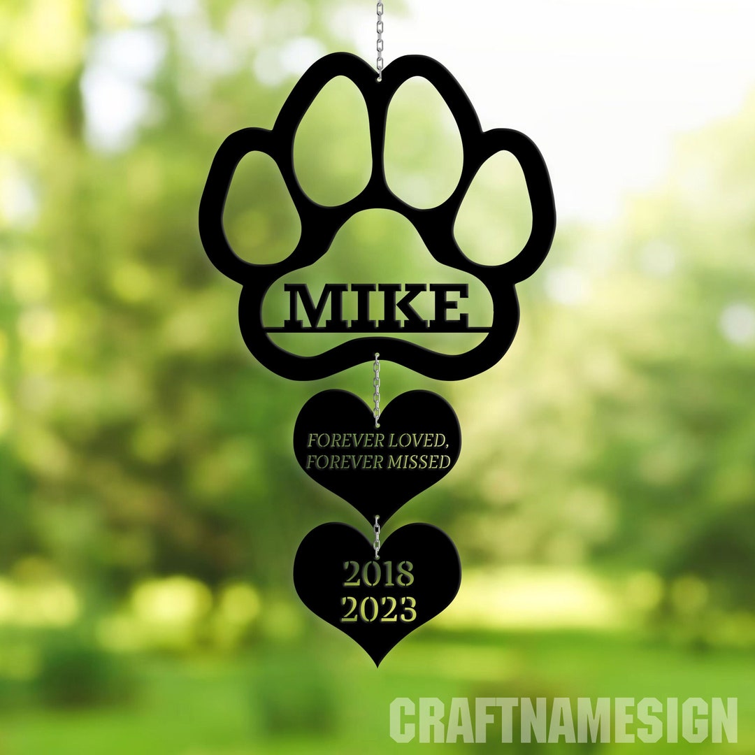 Custom Dog Memorial Garden Stake, Dog Paw Prints Grave Marker ...