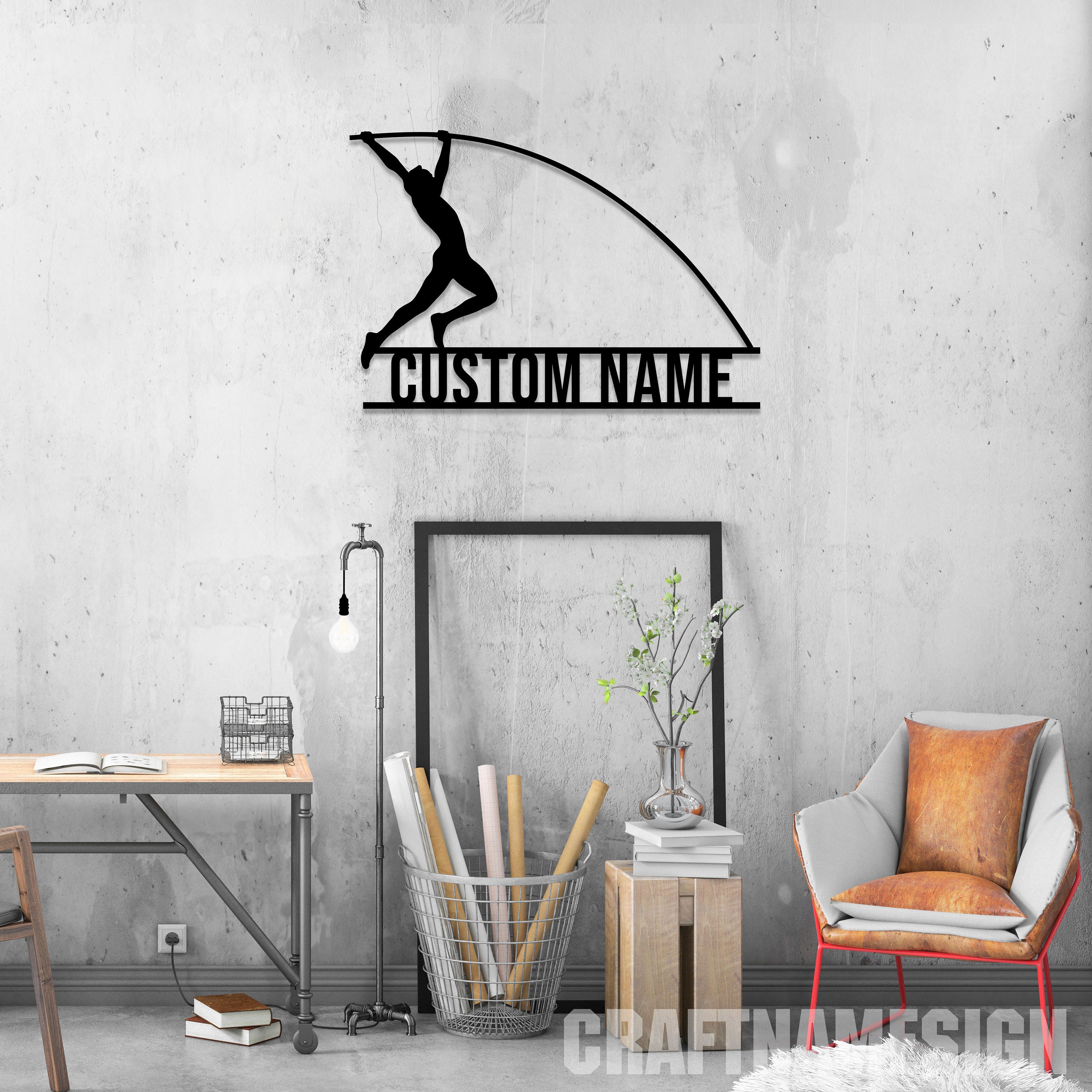Personalized Pole Vaulter Metal Wall Art LED Light, Custom Male Pole ...