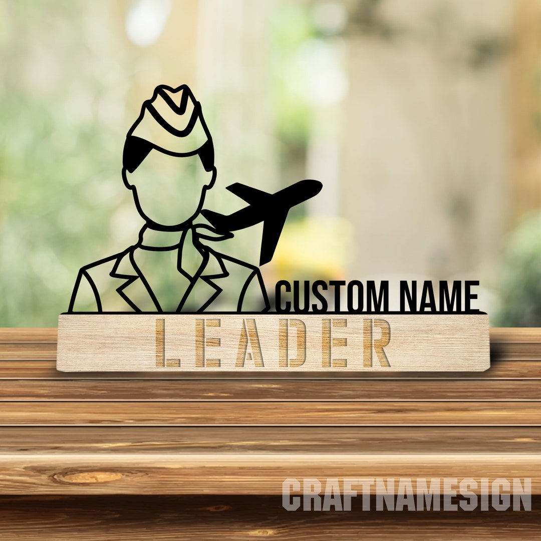 Custom Wooden Flight Attendant Desk Name Plate, Airplane Metal ...