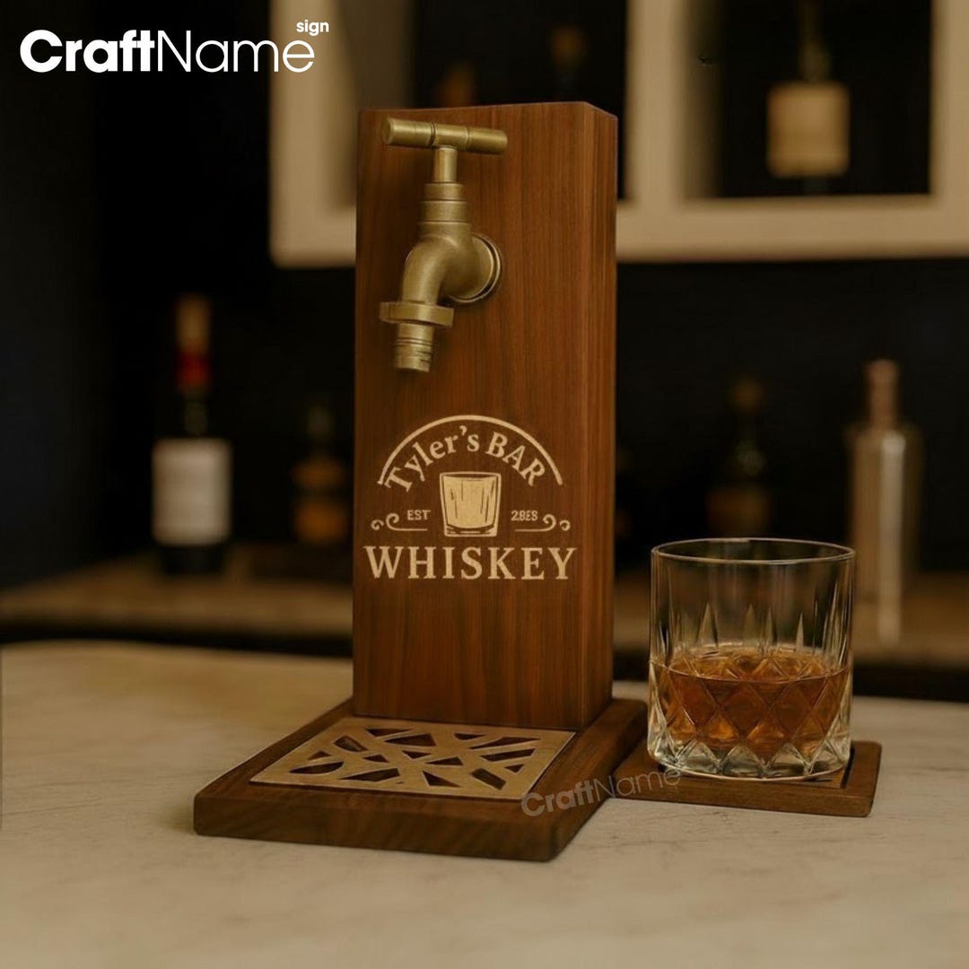 Personalized Whiskey Dispenser, Custom Wooden Liquor Tap Stand With ...