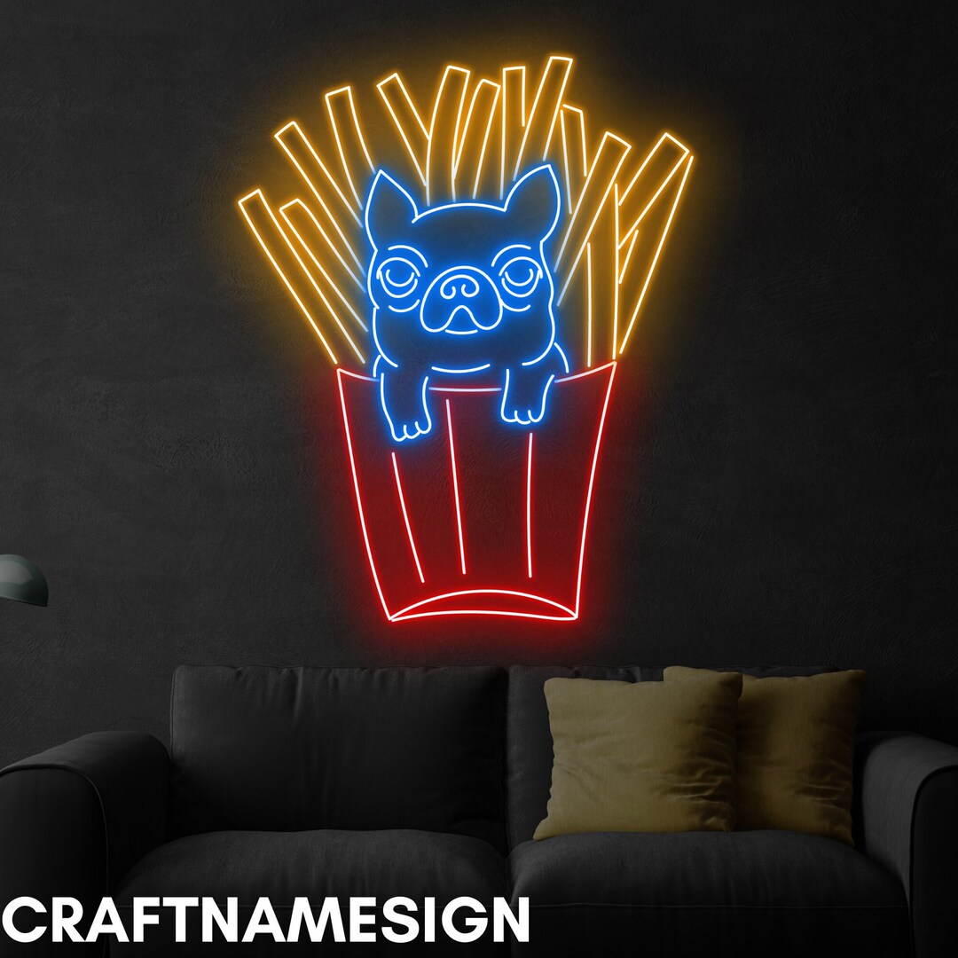 Pug Dog French Fries Neon Sign, French Fries Led Sign, Custom Neon Sign ...