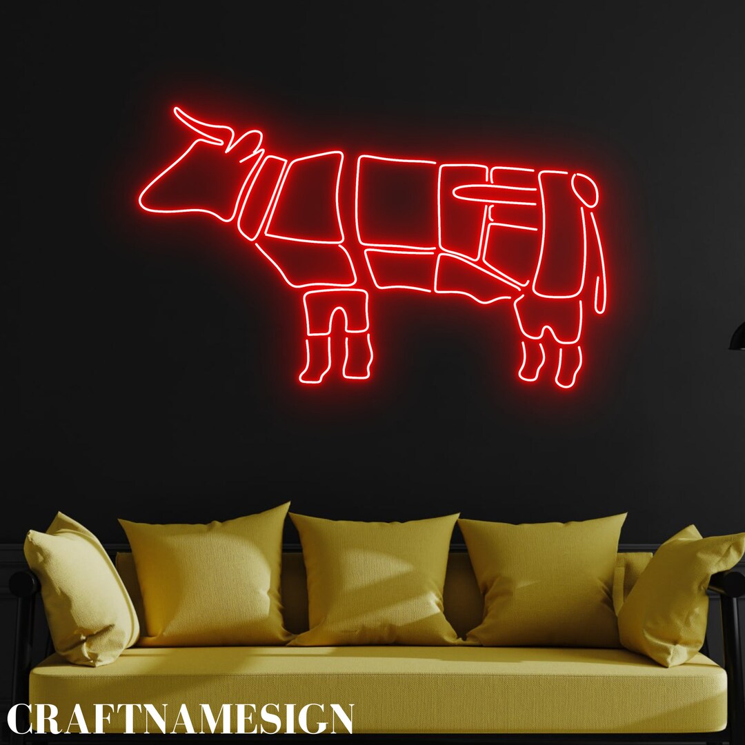 Butcher Shop Neon Sign, BBQ Cow Butcher Led Sign, Custom Neon Light ...