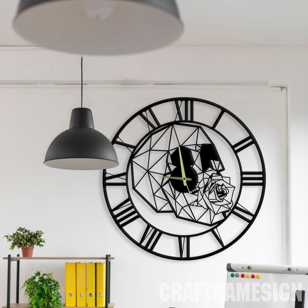 Geometric Skull Metal Wall Clock, Wall Clock Unique for Home Decor and ...