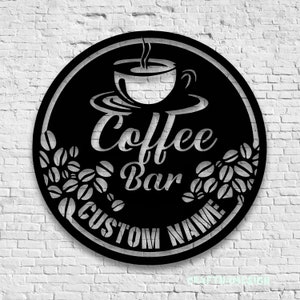 Personalized Coffee Bar Metal Wall Art LED Light | Personalized Coffee ...