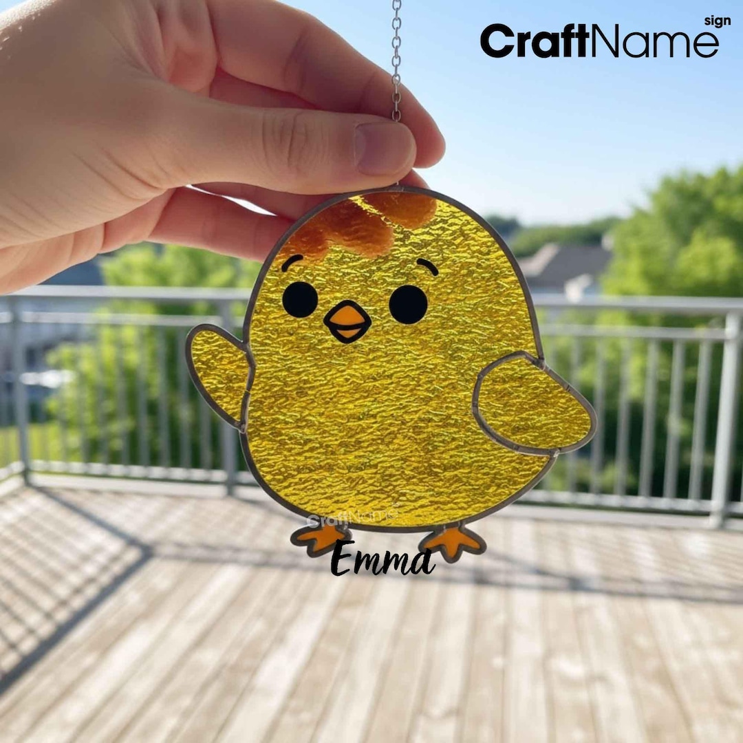 Personalized Cute Chick Stained Glass Window Ornament, Custom Farm Art ...