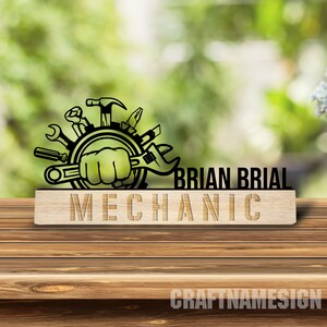 Custom Wooden Mechanic Desk Name Plate, Garage Mechanical Engineer ...