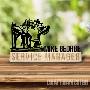 Custom Wooden Floral Cow Desk Name Plate, Farmhouse Metal Nameplate for ...