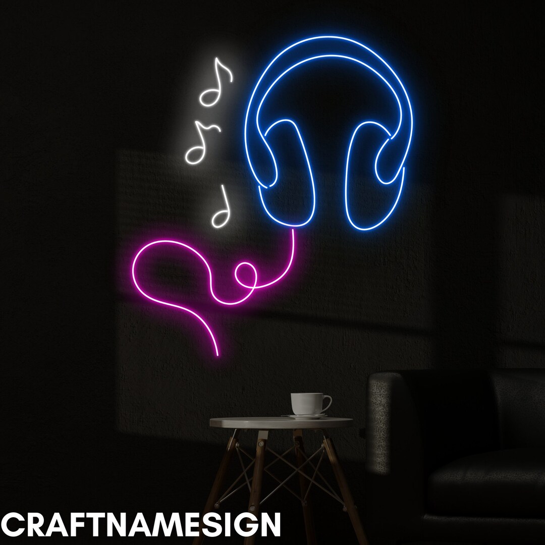 Headphone Music Note Neon Sign, Headphone Led Sign, Custom Neon Sign ...