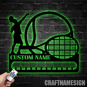 Custom Metal Tennis Medal Hanger Wall Art Led Light, Tennis Player ...