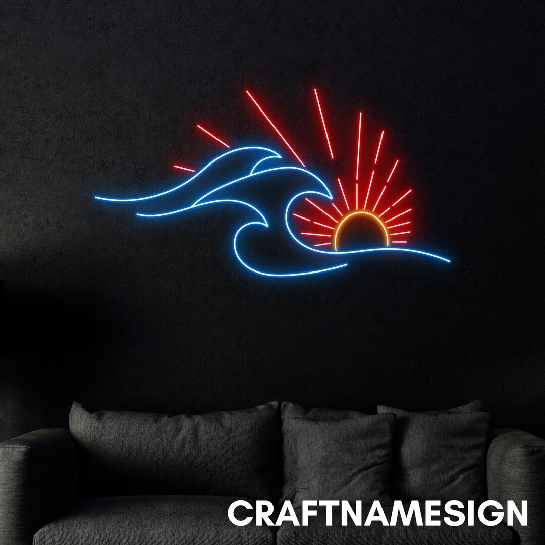 Sunset Wave Neon Sign, Sunset Wave Led Sign, Custom Neon Sign, Bar Pub ...