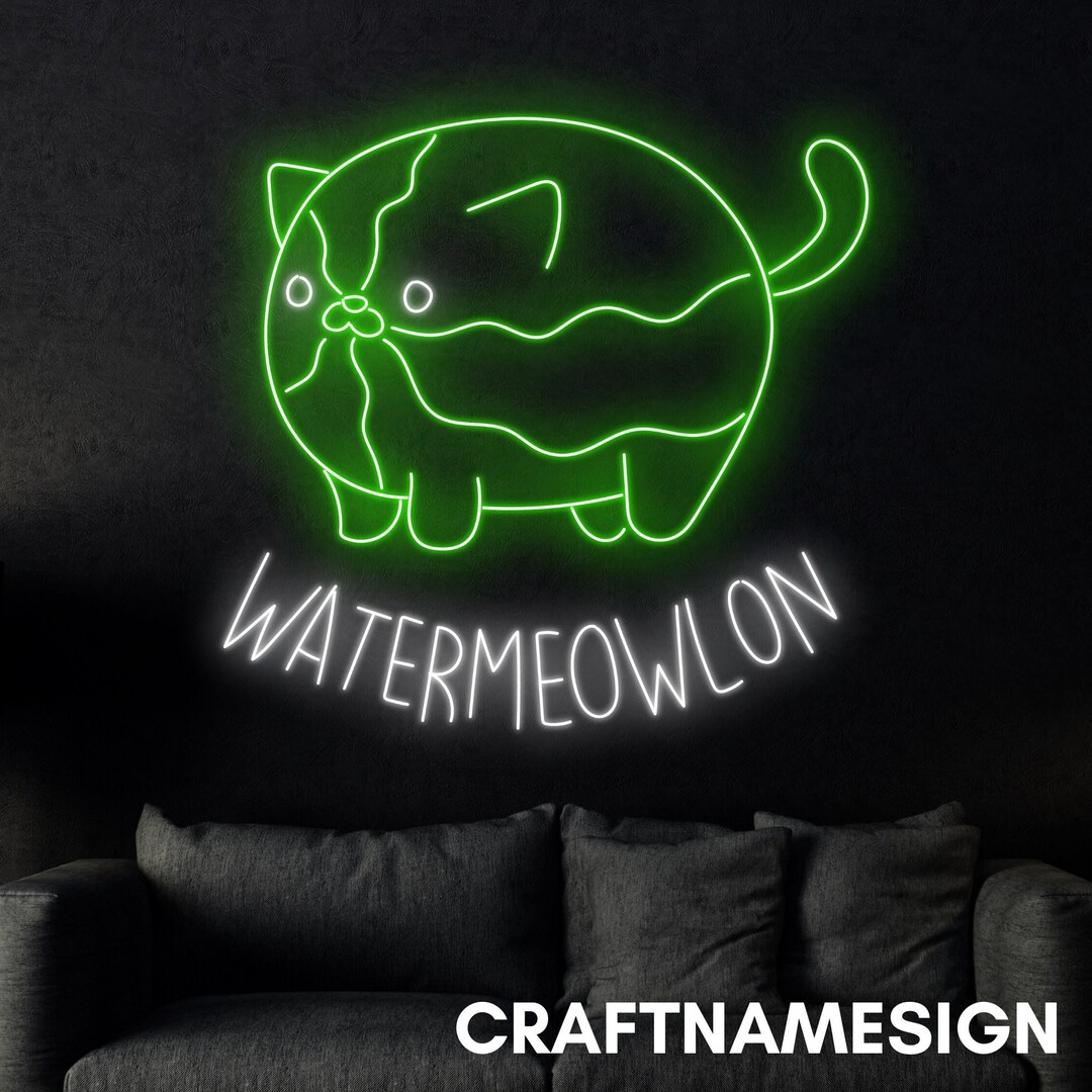 Cat Watermeowlon Neon Sign, Cat Watermelon Led Sign, Custom Neon Sign ...