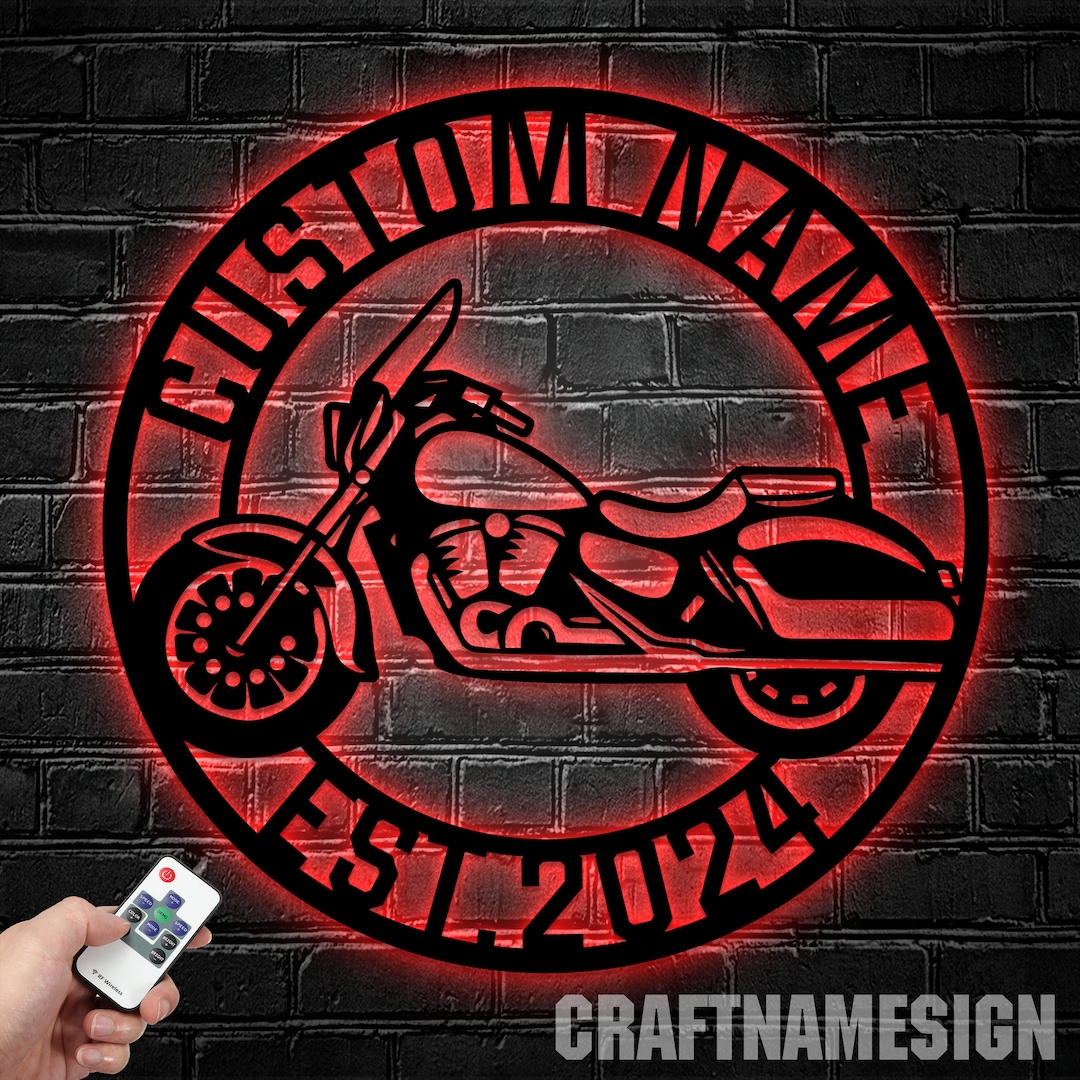 Custom Motorcycle Metal Wall Art LED Light - Personalized Name Sign ...