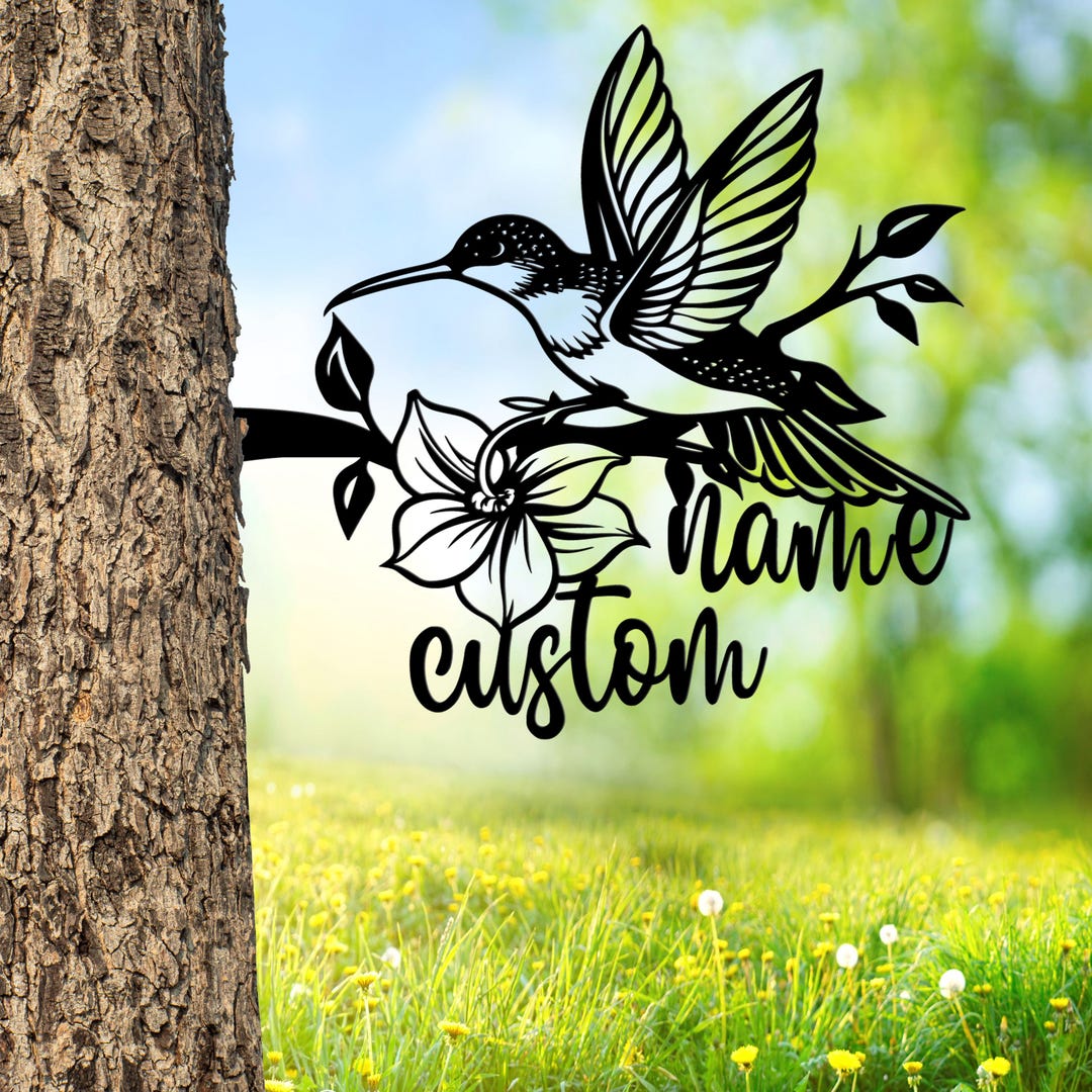 Custom Hummingbird on Branch Metal Tree Stake, Hummingbird Garden ...