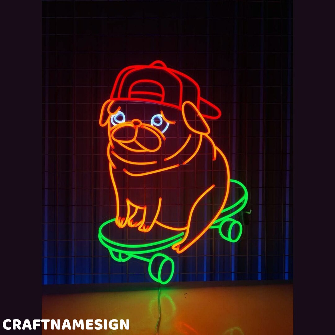 Cool Bulldog Skateboarding Neon Sign, Bulldog Skateboarding Led Sign ...