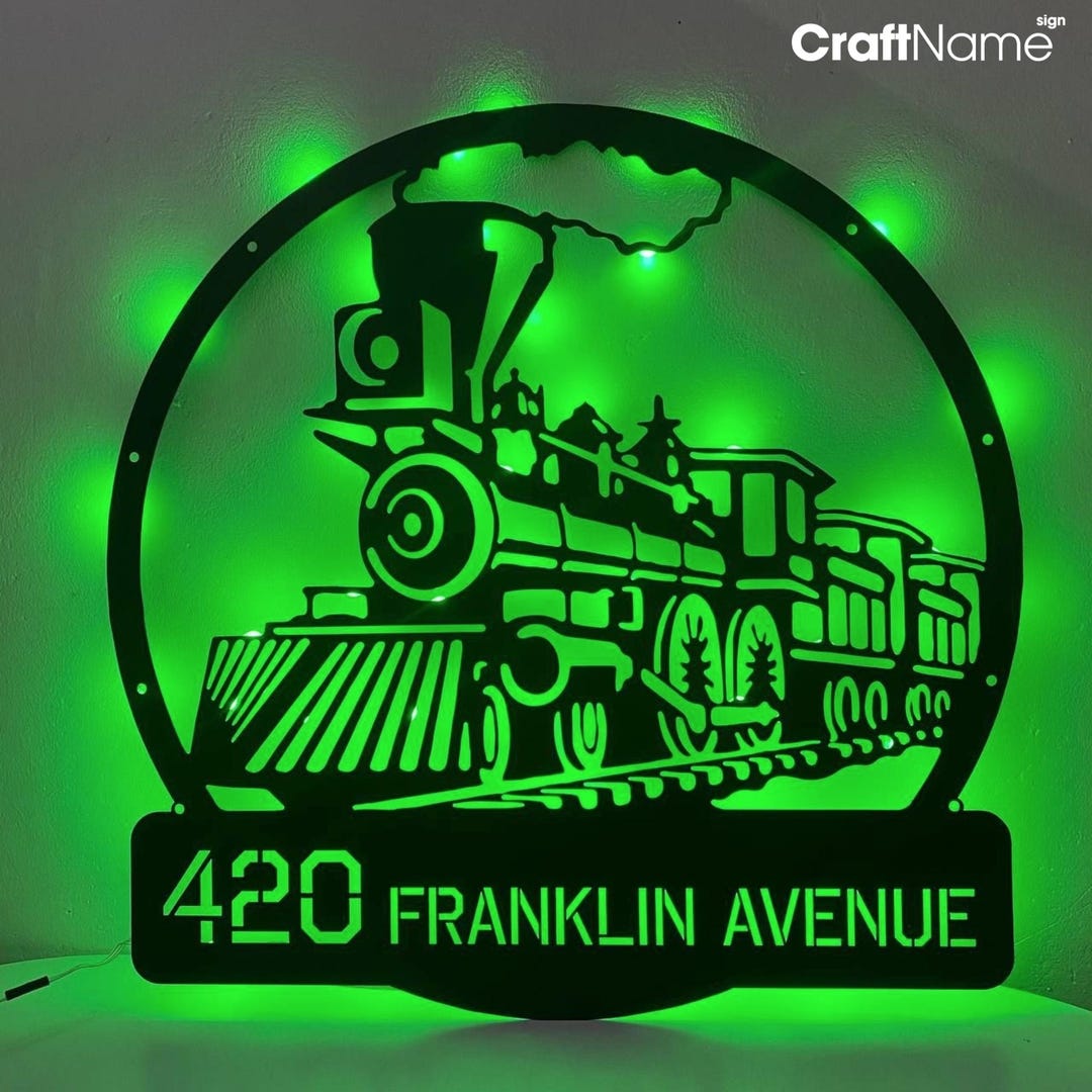 Custom Railroad Engine Train Metal Sign, Train Led Sign, Personalized ...