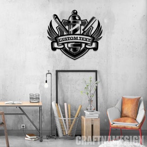 Custom Barber Shop Metal Wall Art With LED Light, Personalized Barber ...