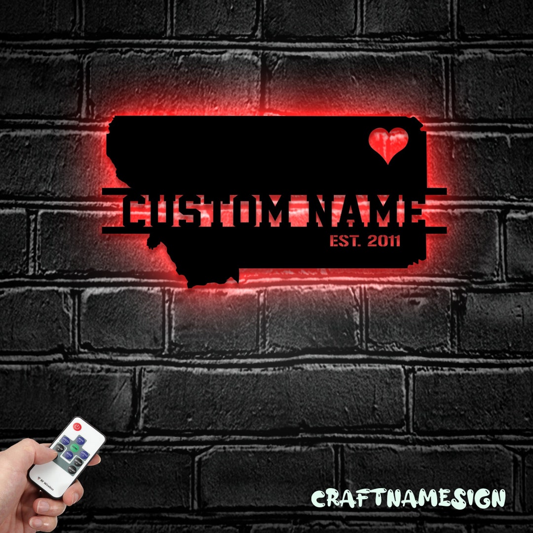 Custom Montana Map Metal Wall Art LED Light - Personalized Montana ...