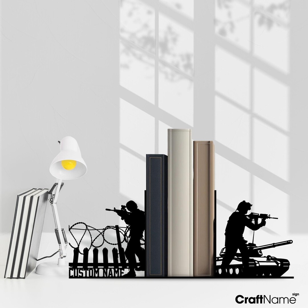 Custom Soldier Metal Bookend, Personalized Veterans Memorial Book Ends ...