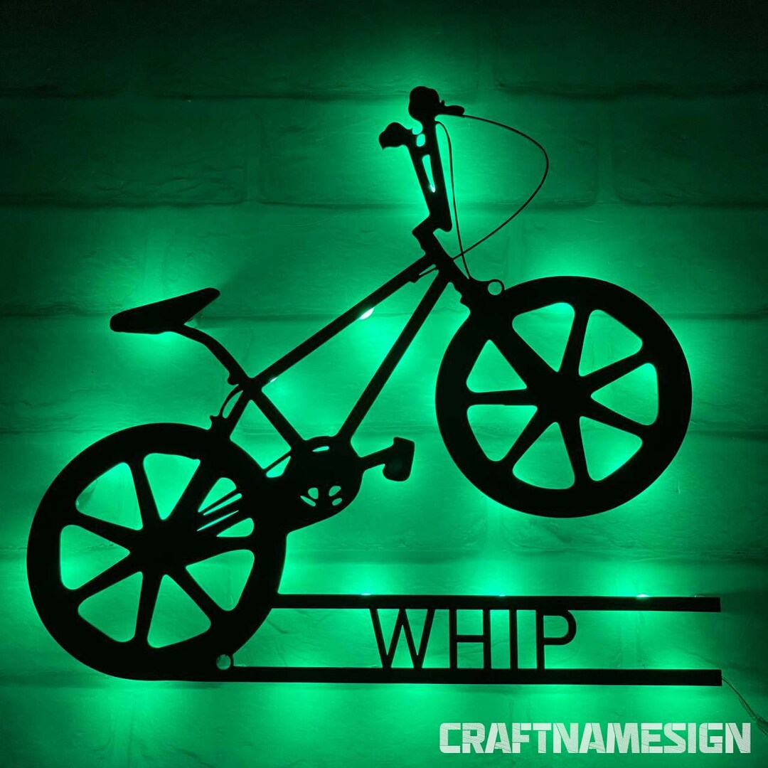 Personalized BMX Bike Metal Wall Art LED Light, Custom Bicycle Racing ...
