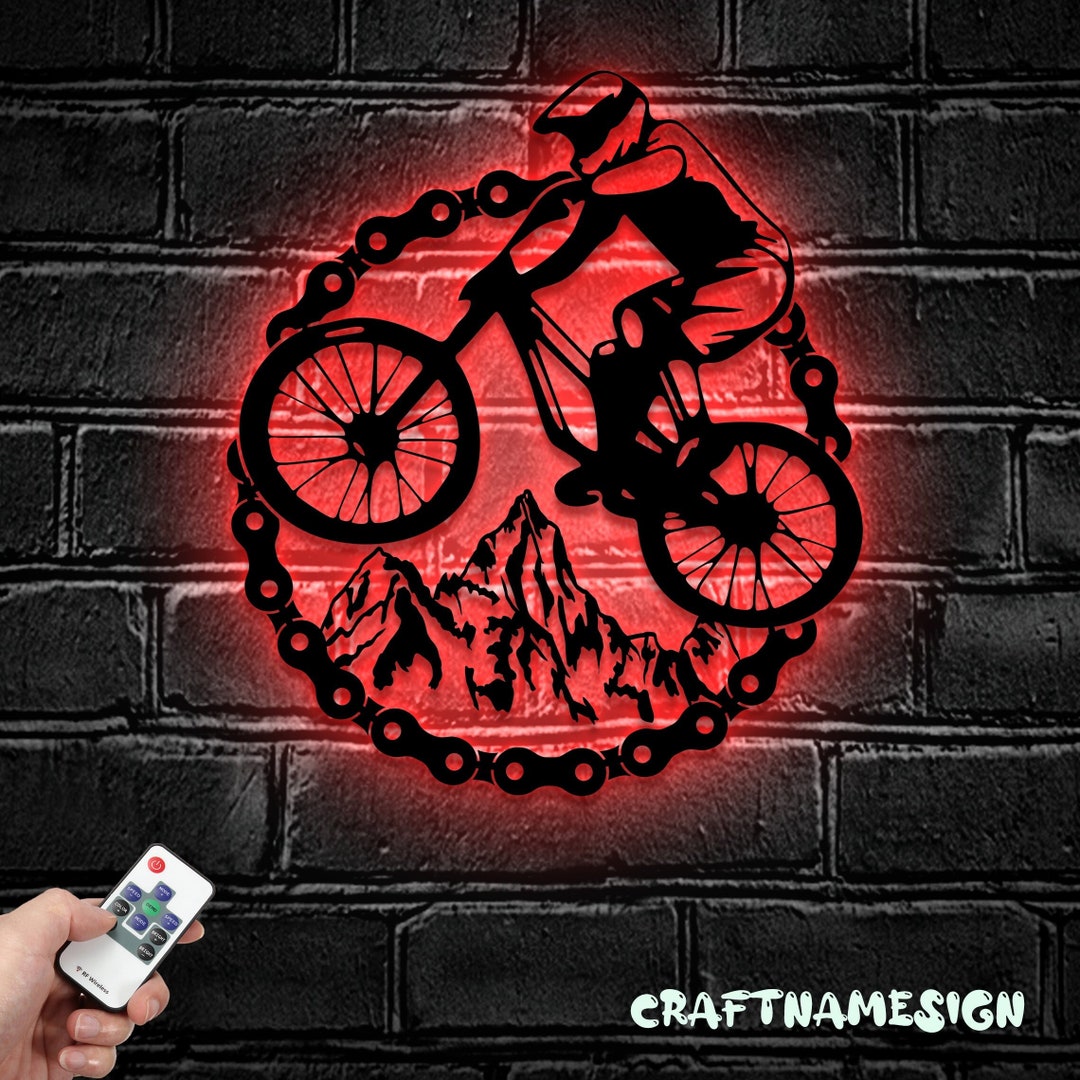 Mountain Bike Metal Wall Art LED Light MTB Sign Home Decor Biker Kids ...