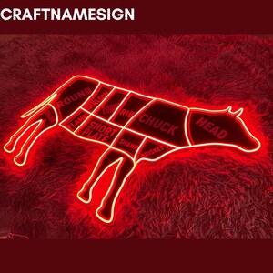 Cow Butcher Neon Sign, BBQ Cow Butcher Led Sign, Custom Neon Sign, BBQ ...