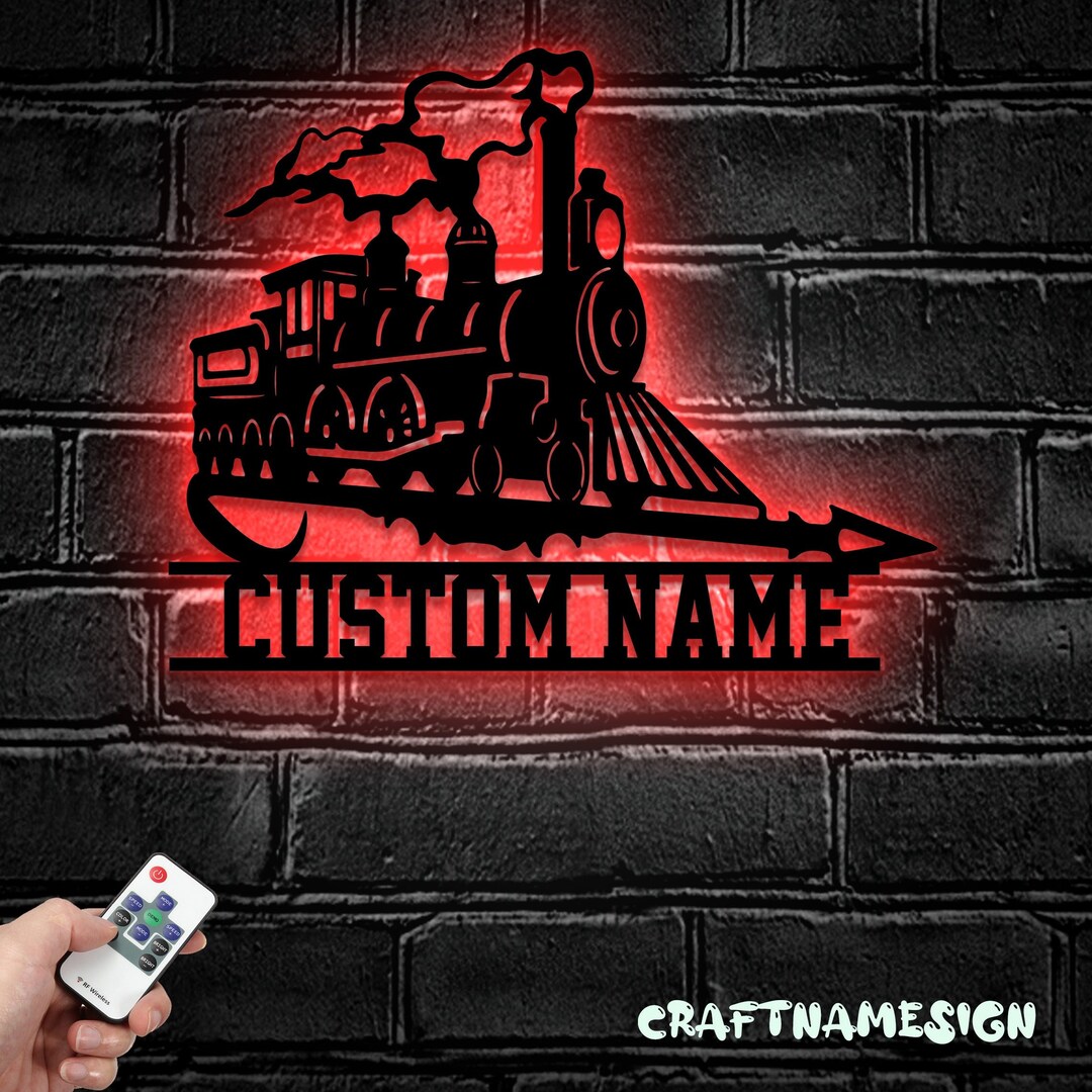 Custom Steam Engine Train Locomotive Metal Wall Art With LED Light ...
