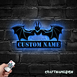 Custom Bat Metal Wall Art With LED Light - Personalized Halloween Bat ...