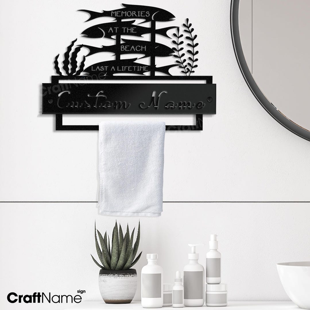 Personalized Fish Metal Towel Holder, Bathroom Decor With Fish Towel ...