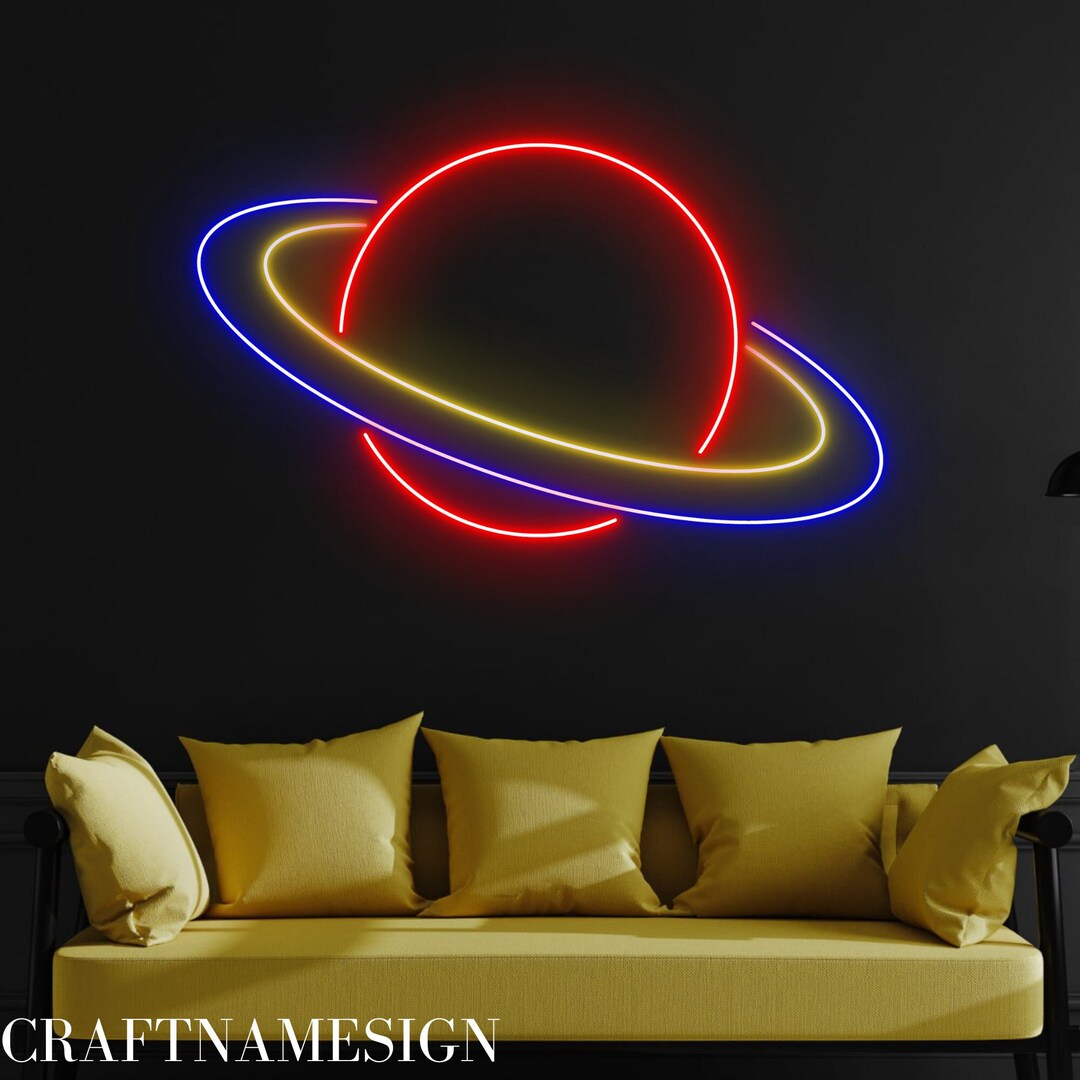 Saturn Neon Sign, Saturn Led Sign, Custom Neon Sign, Bedroom Wall Decor, Solar System Wall Decor ...