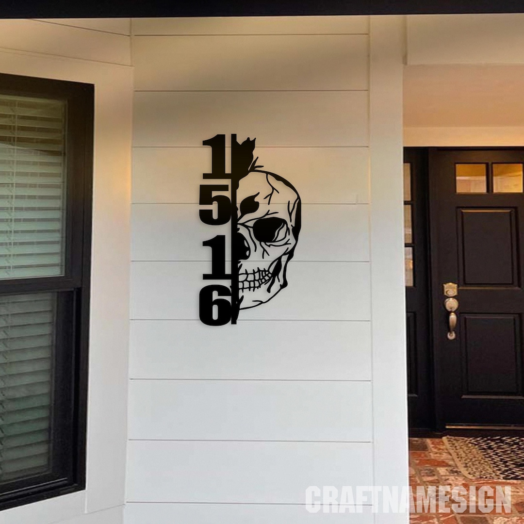 Custom Spooky Skull House Number Metal Address Sign, Skull Address Sign ...