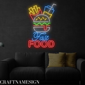 Fast Food Neon Sign, Burger French Fries Led Sign, Custom Neon Sign ...