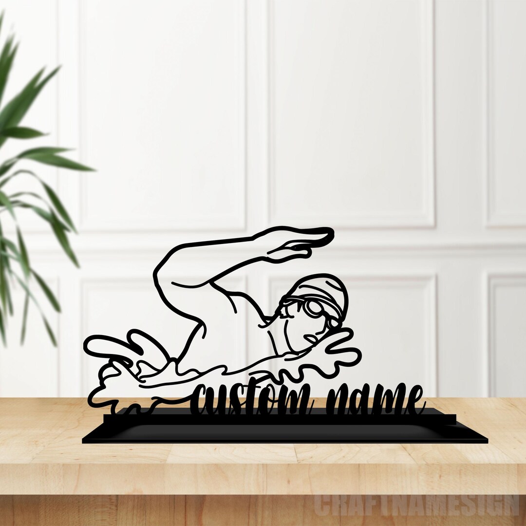 Custom Swimming Boy Metal Table Office Decor, Metal Sculpture Kawaii ...