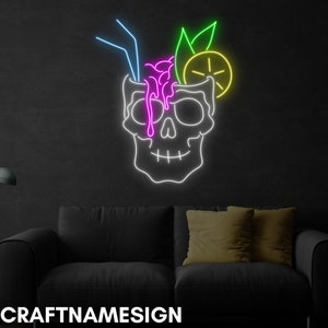 Cocktails Skull Neon Sign, Cocktails Skull Led Sign, Custom Neon Sign ...