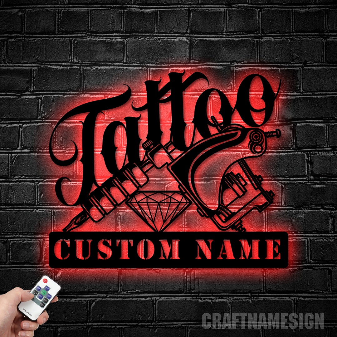 Custom Tattoo Artist Metal Wall Art LED Light - Personalized Ink Studio ...