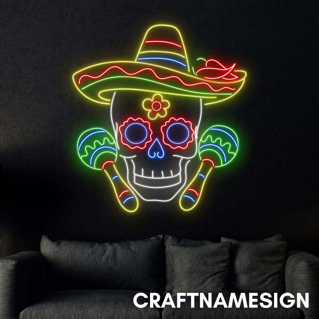 Skull Mexico Neon Sign, Skull Mexico Led Sign, Custom Neon Sign, Mexico ...