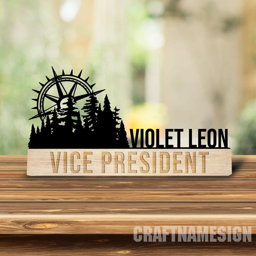 Personalized Wooden Nature Mountain Forest Desk Name Plate, Hill Tree ...