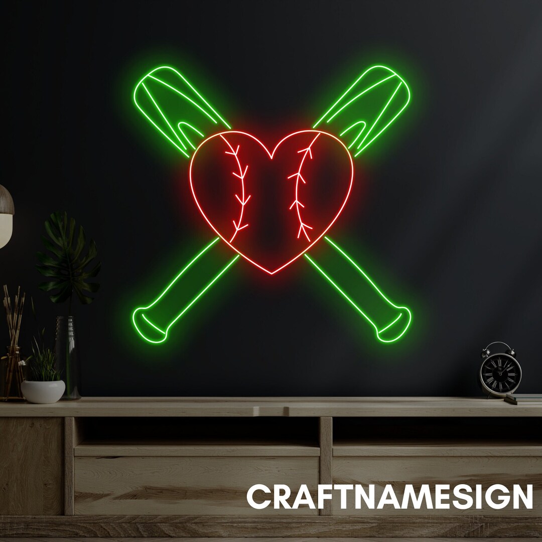 Heart Baseball Bat Neon Sign, Heart Baseball Bat Sign, Custom Neon Sign ...