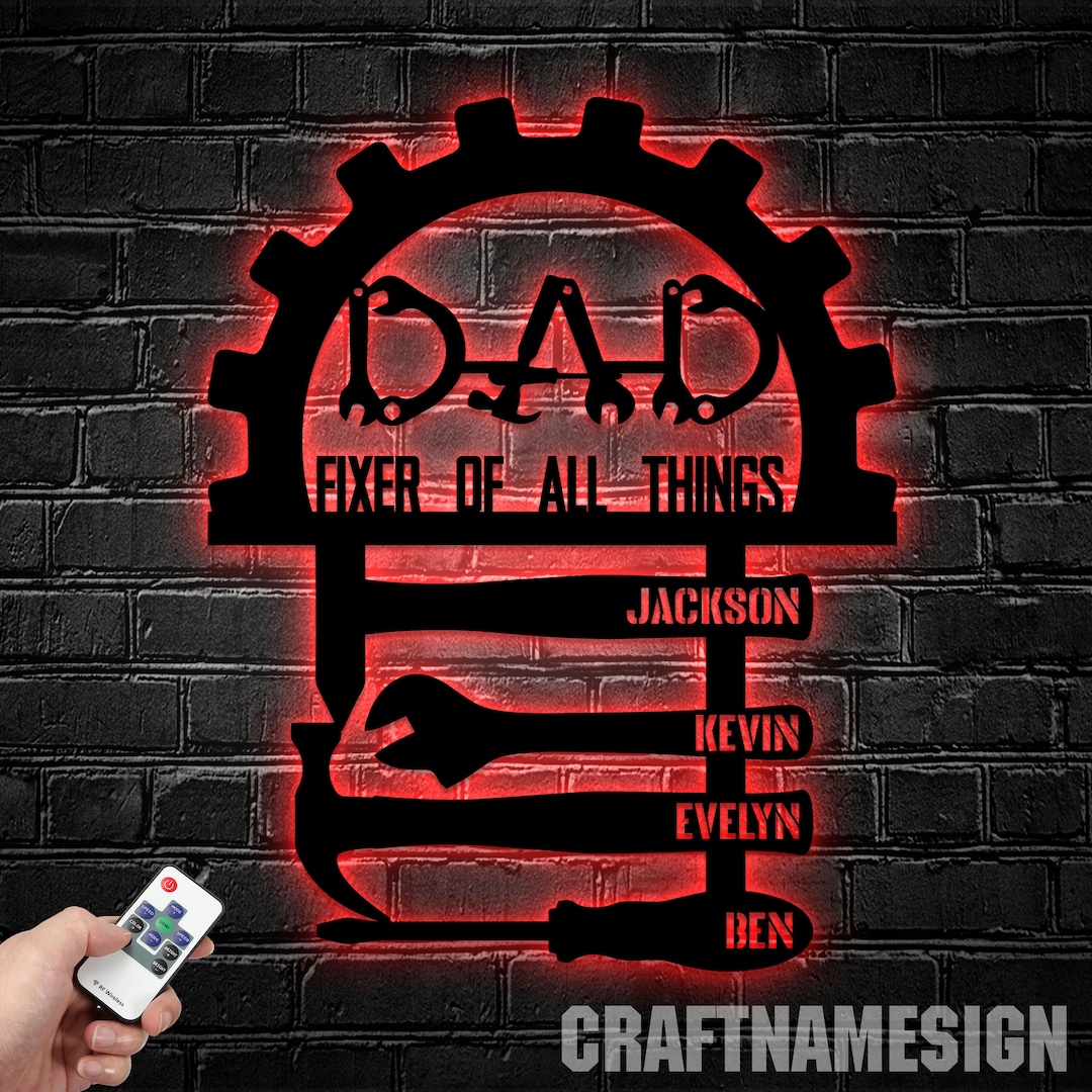 Custom Mechanic Dad Metal Wall Art Light, Personalized Father Family ...