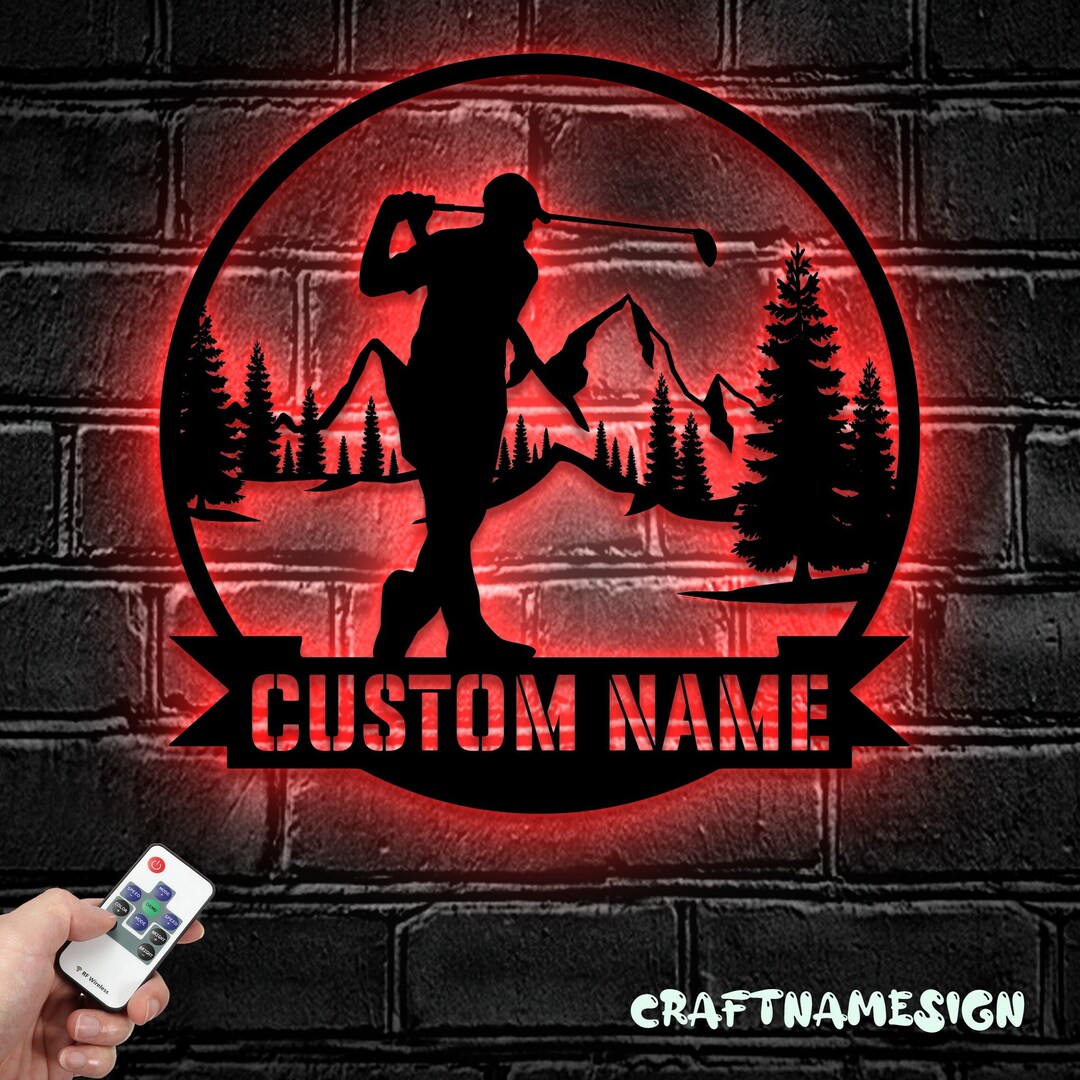 Custom Golfing Metal Wall Art LED Light Personalized Golfer Name Sign ...