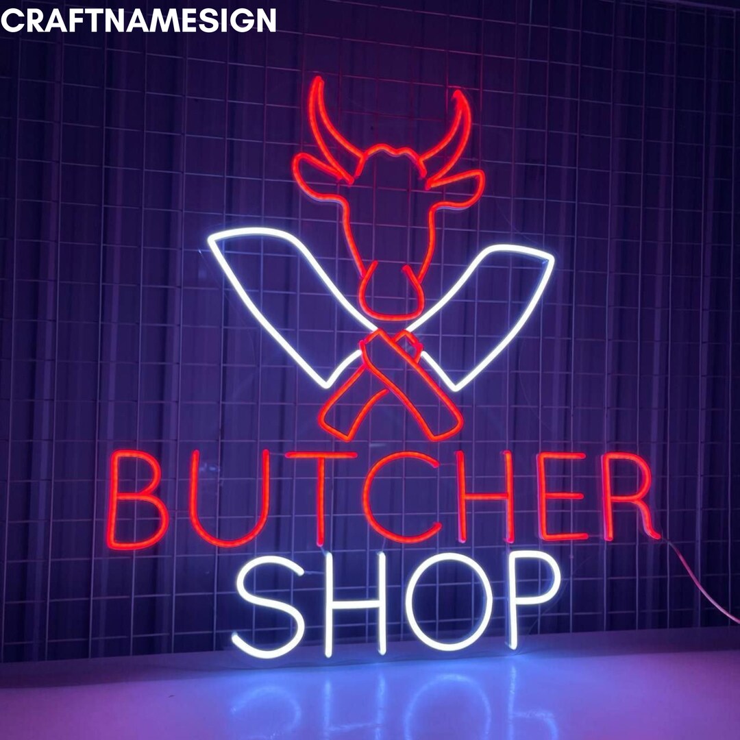 Attractive Decor for Butcher Shop Neon Sign, BBQ Cow Butcher Led Sign ...
