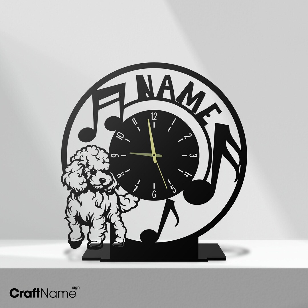 Customized Poodle Dog Metal Silent Desk Clock, Personalized Tabletop ...