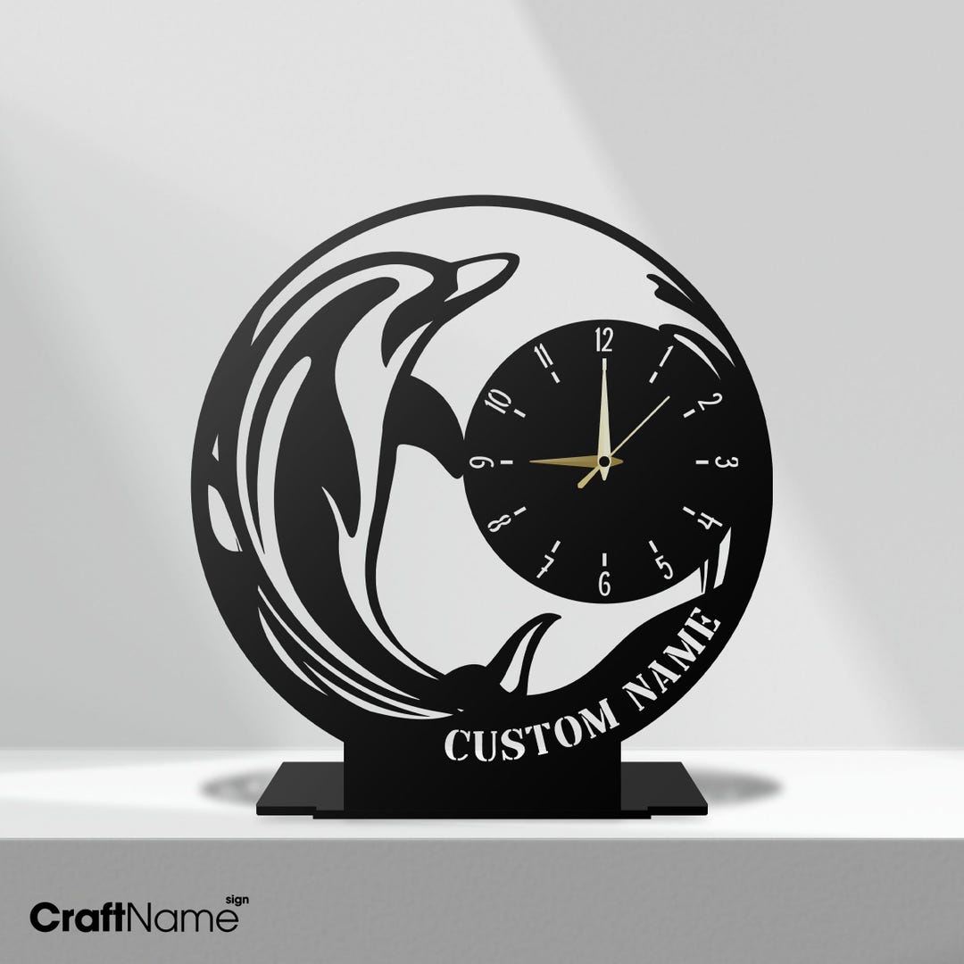 Custom Dolphin Desk Clock Metal Sign, Personalized Dolphin Lover Name ...